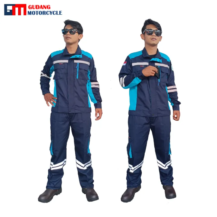 Baju Safety Proyek/Wearpack Seragam Satu Setel Baju dan Celana Navy ...