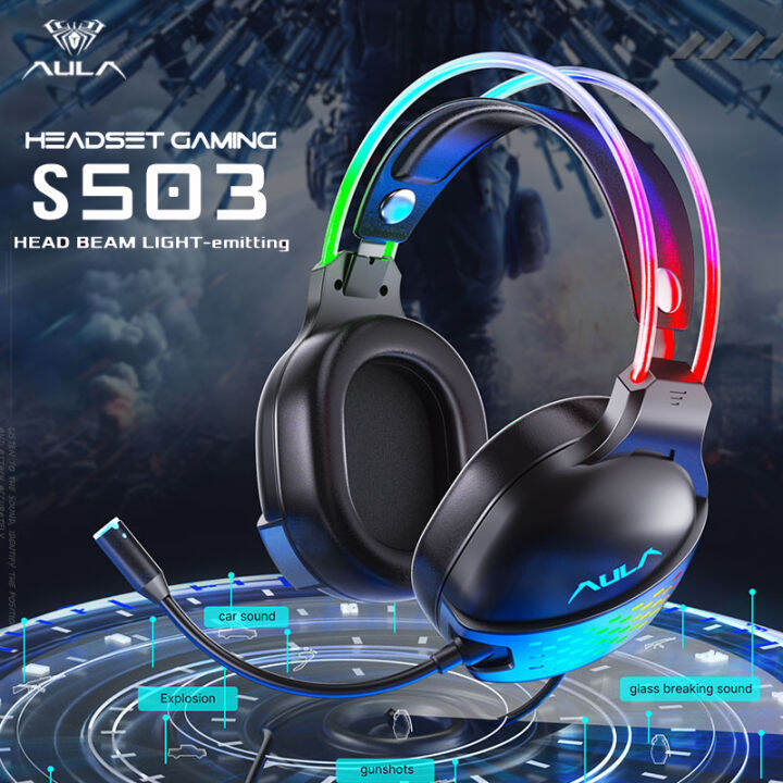 Headset Gaming AULA S503 USB – Streamer Light RGB Running - Headset - Headphone - Headset Game ...