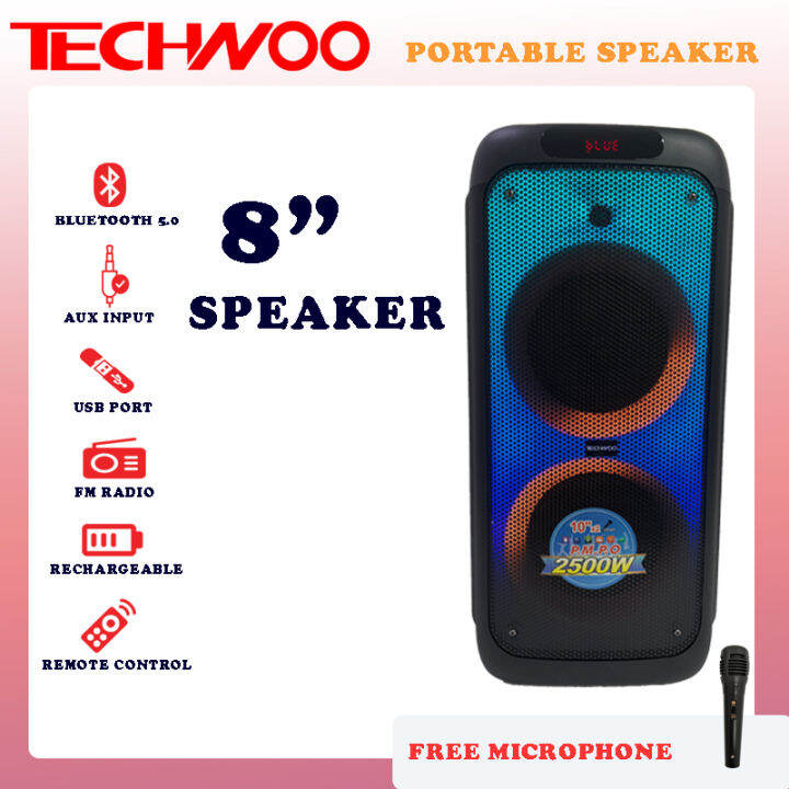 TECHWOO 8"X2 BLUETOOTH PORTABLE SPEAKER WITH RGB LED LIGHTS/WHEELS TWA ...