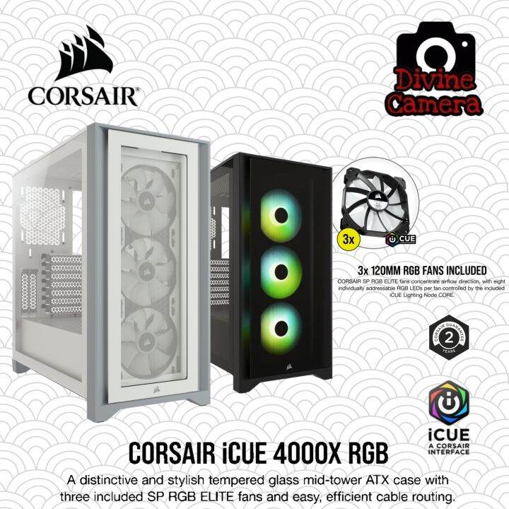 Corsair iCUE 4000X RGB Tempered Glass Mid-Tower ATX Case — Black ...