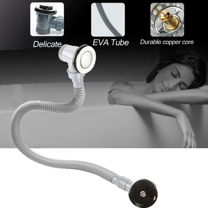 Drain Tube Bath Overflow Waste Round Pops Up Sprung Bath Plug Pipe ...