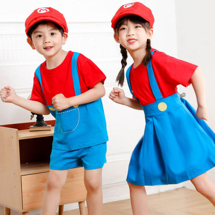 Kids Super Mario Costume Boys Girl Super Mary Dress Suit Boys Girl ...