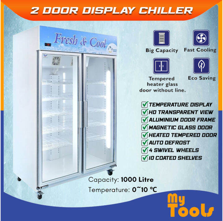 Mytools 1000L 2 Glass Door Commercial Display Showcase Fridge Chiller ...