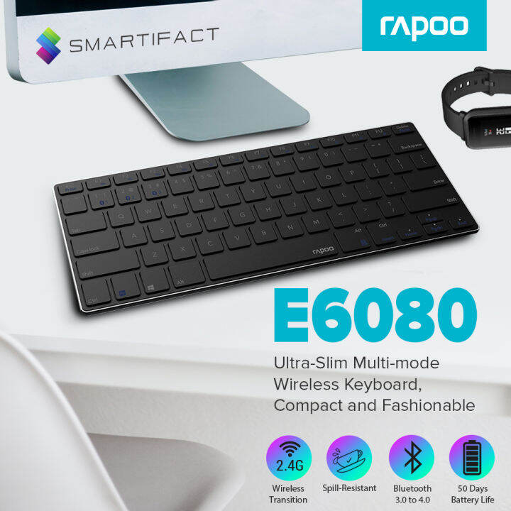 Rapoo E6080 Ultra-Slim Wireless Bluetooth Keyboard Multi-mode Compact ...