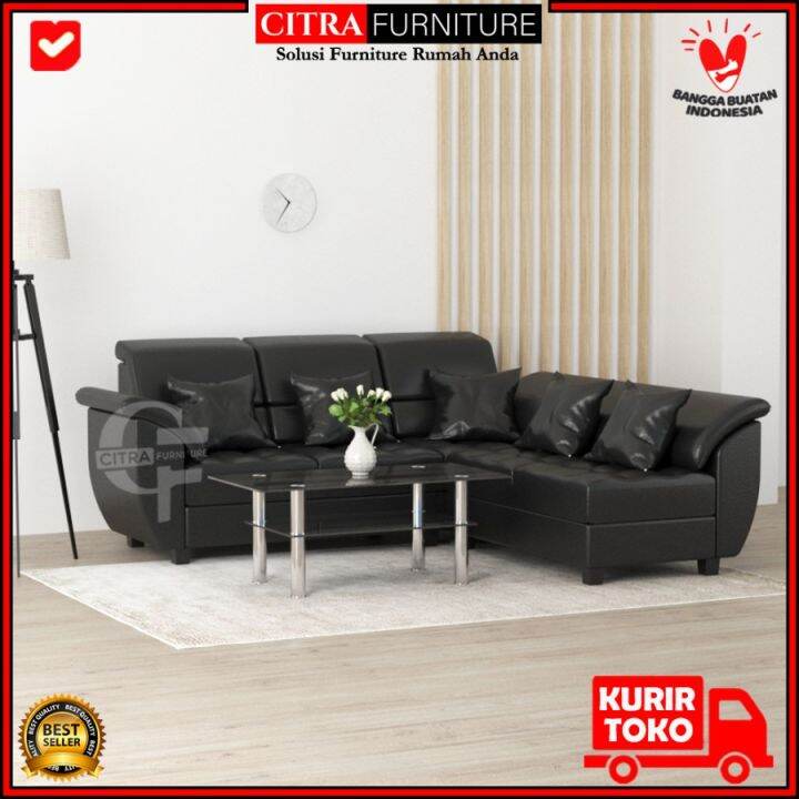 sofa L hitam minimalis premium | Lazada Indonesia