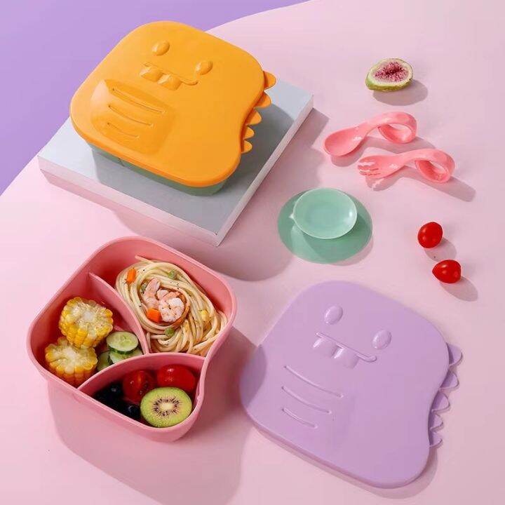 BUYYU Kids Student Dinosaur Cute Lunch Box with 3 Compartments Dividers ...