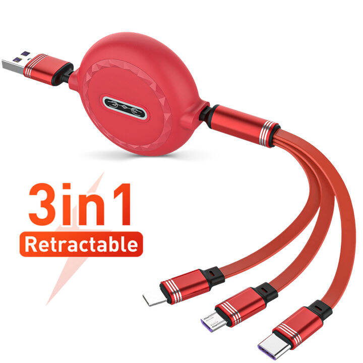 3 in 1 Retractable USB Charger Cable สายชาร์จเร็ว สายชาตแบต สายชาตเร็ว ...