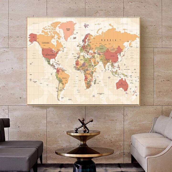 Modern World Map Picture Vintage World Map School Office Canvas ...