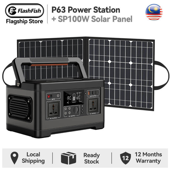 FlashFish P63 Portable Power Station With SP100W Solar Panel 520Wh Capacity 100W Foldable Solar ...