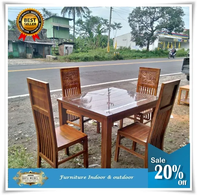 1 Set Meja Makan 4 Kursi Minimalis Balero Kayu Jati Solid + Kaca | Lazada Indonesia