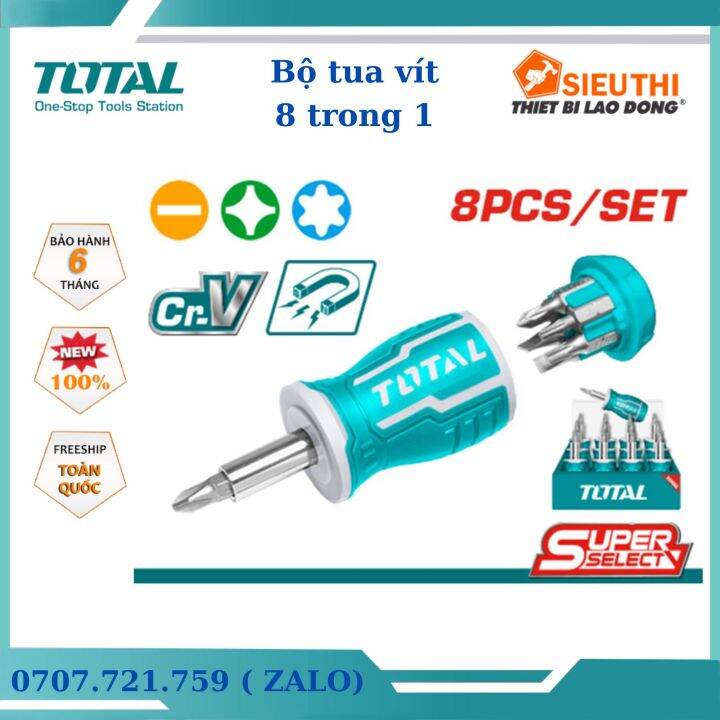 Bộ tua vít 8 trong 1 TOTAL TACSDS0706 chất liệu CR-V gồm 1 tay cầm và 7 ...