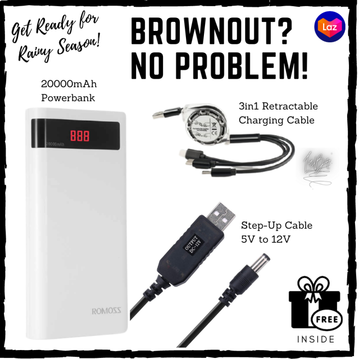 Labr' Step Up Cable with Powerbank & 3in1 Retractable Cable , emergency ...