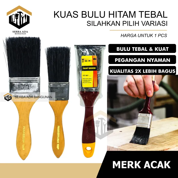 KUAS CAT BULU HITAM PREMIUM TEBAL - PREMIUM KUAS CAT TEMBOK BESI KAYU ...