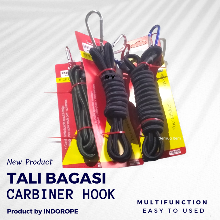 Tali Bagasi Motor Carabiner Hook Panjang 150 CM / Tali Karet Serbaguna ...