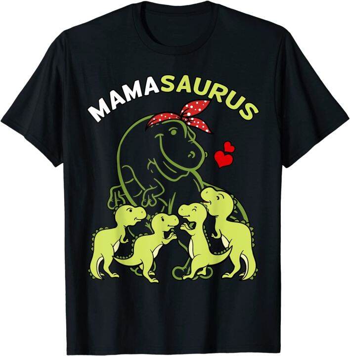 Mamasaurus Mama of 4 Kids Mom Dinosaur Baby Mother's Day Cotton T-shirt ...