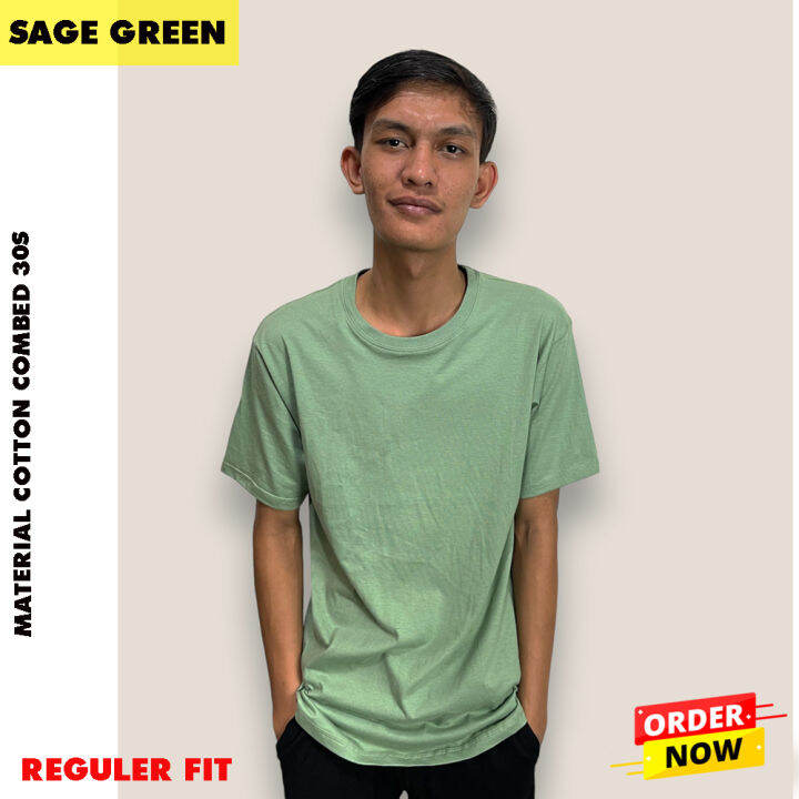 Kaos Polos Pendek Warna Sage Green Bahan Cotton Combed 30s Premium ...