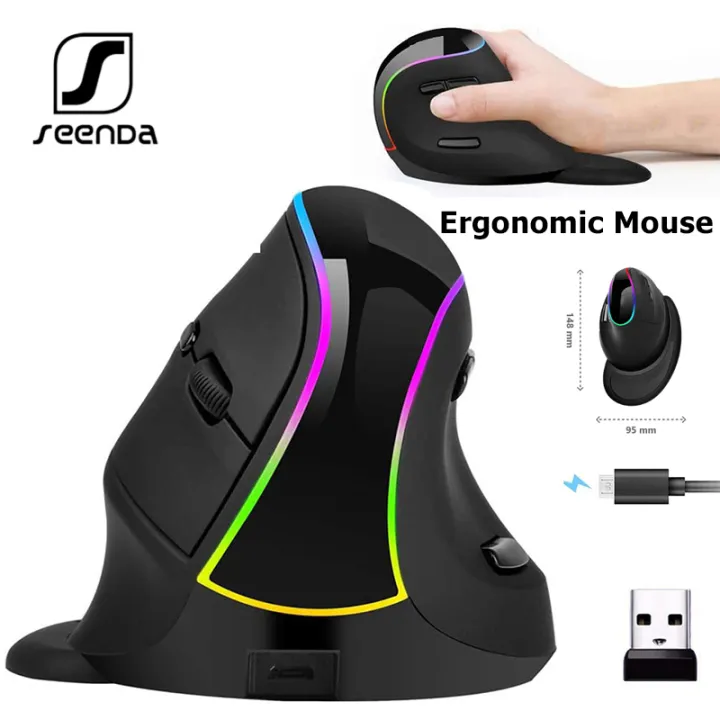 Seenda Rechargeable Vertical 2.4G Wireless Mouse with RGB Color Gaming ...