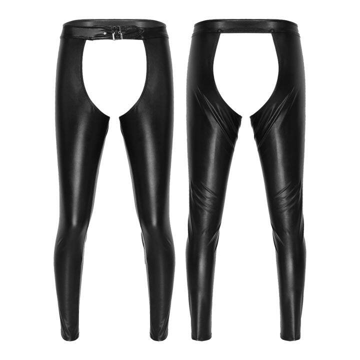 Mens Exotic Lingerie Cowboy Biker Motorcycle Chaps Adjustable Buckle Waist Crotchless Sexy Long ...