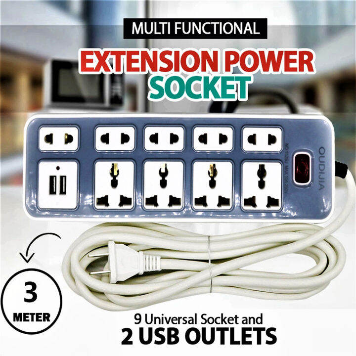 100% original 3M Extension cord with 7 or 9 Universal Socket and 2 usb ...