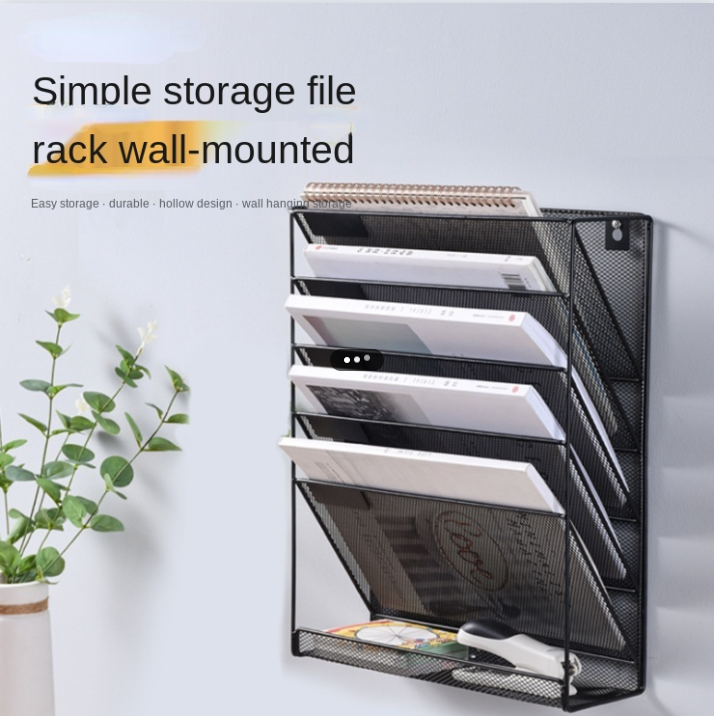 5 Compartments Metal Mesh Wall Mount Black Literature Rack File Holder ...