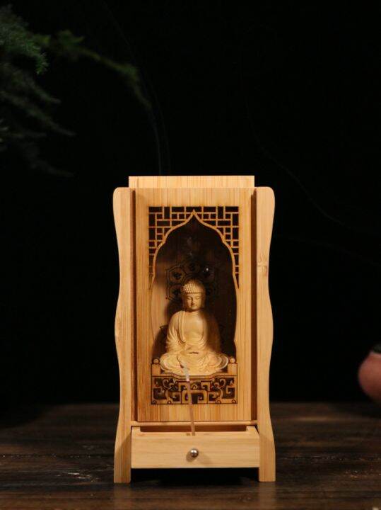 Amulet Cabinet Miniature Shrine Portable Small Buddhist Hall Wood ...