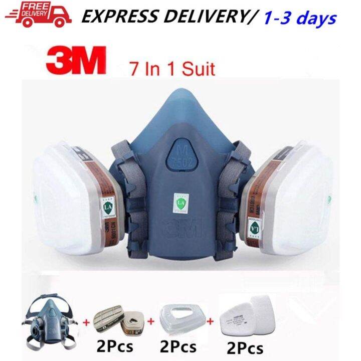 3M 7502 Respirator Mask 7 in 1 Suit Industry Painting Spray Dust Gas Mask Chemcial Half Face ...