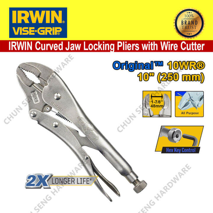 IRWIN VISE GRIP Original Curved Jaw with Wire Cutter 10 inch (250 mm) Locking Tools Locking ...