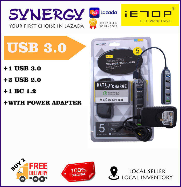 IETOP (UQ-32-03)-USB 3,0 + USB 2.0 HUB QC 3.0 CHARGER | Lazada