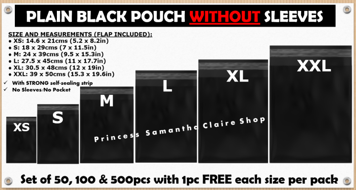 Pack of 50pcs, 100pcs & 500pcs Plain BLACK Pouch NO Sleeves XS, Small ...