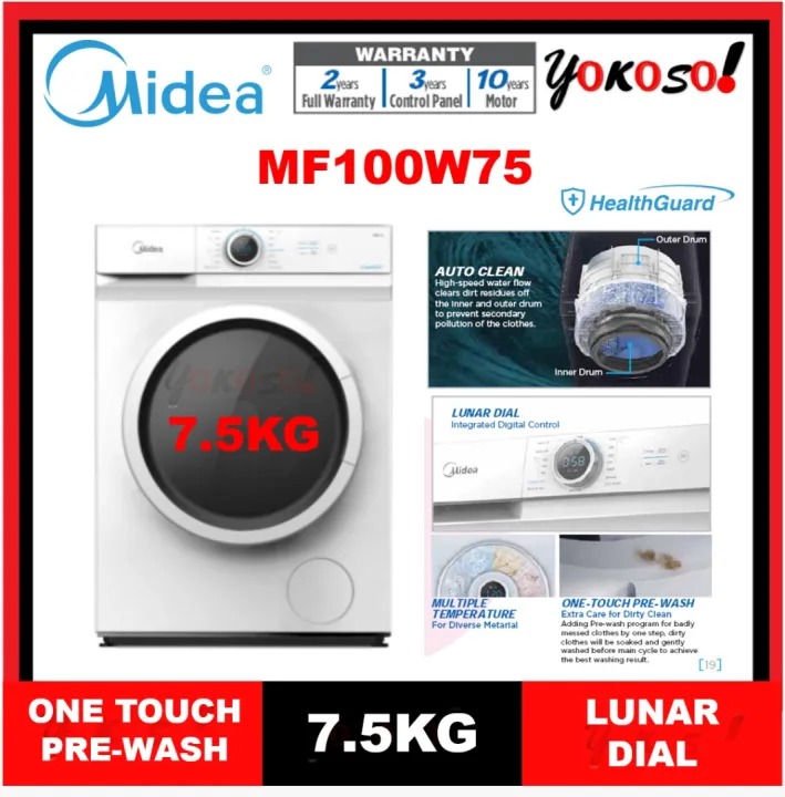 Midea Front Load 7.5kg Washer Machine MF100W75 (7.5 KG) 1200RPM 15Min ...