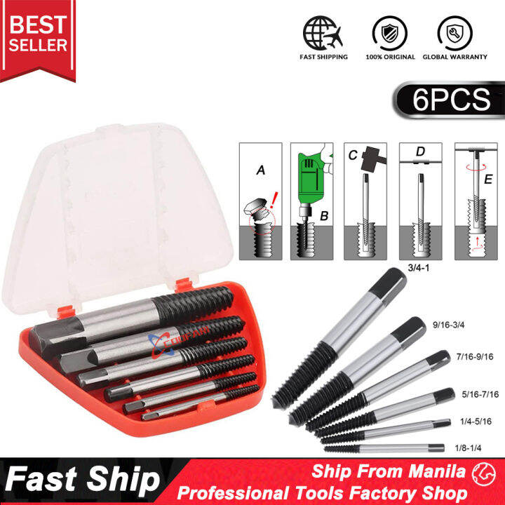 6Pcs Screw Extractor Easy Out Set Drill Bits Guide Broken Damaged Bolt ...