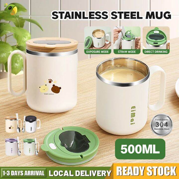 500ml 304 Stainless Steel Vacuum Insulated Coffee Mug Portable Coffee Cup Mug With Spoon And ...