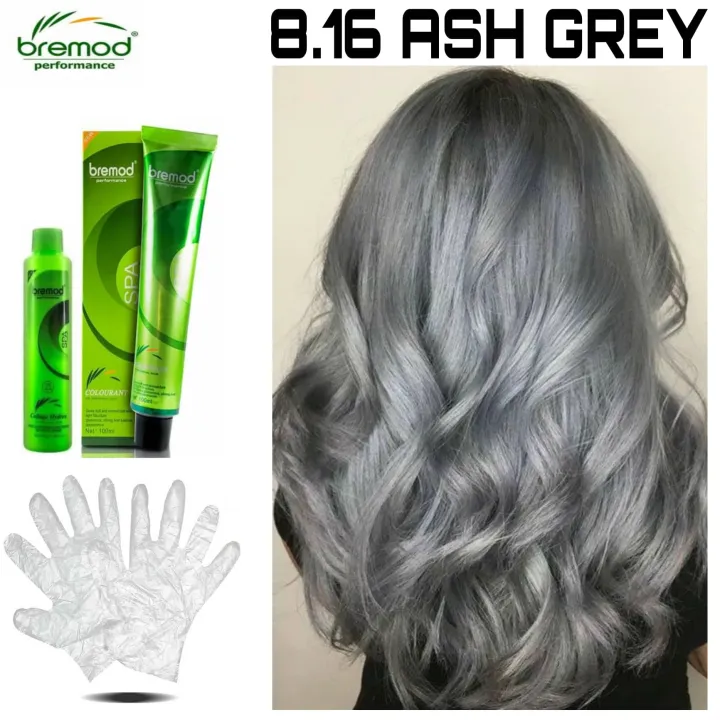 BREMOD 8.16 ASH GRAY Hair Permanent Colorant (100ml) set with Oxidizer ...