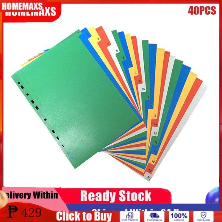 HOMEMAXS 40PCS Durable Plastic Conveneint Colorful A4 Insertable Tab ...