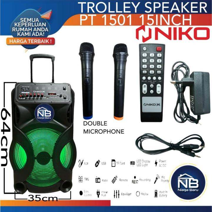 NIKO PT 1501 Speaker Meeting Portable Trolley Ampli Bluetooth 15 Inch ...