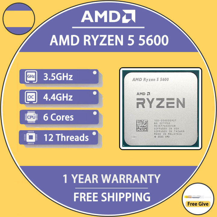 AMD Ryzen 5 5600 R5 5600 3.5 GHz Six-Core 12-Thread CPU Processor 7NM ...