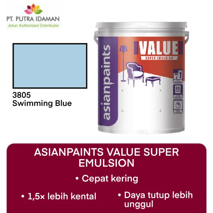 ASIANPAINTS INTERIOR VALUE SUPER EMULSION 5KG READY MIX - 3805 SWIMMING BLUE | Lazada Indonesia