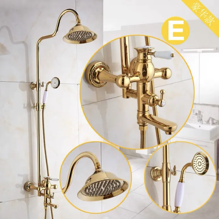 European gold shower antique shower set all copper bathroom hot and ...