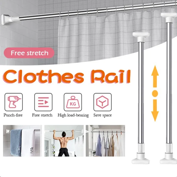 Punch-free Shower Curtain Rod, Stainless Steel Single Rod Bedroom ...