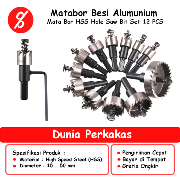 DUNIA PERKAKAS Matabor Besi Plat Baja Stainles Alumunium Set Mata Bor ...