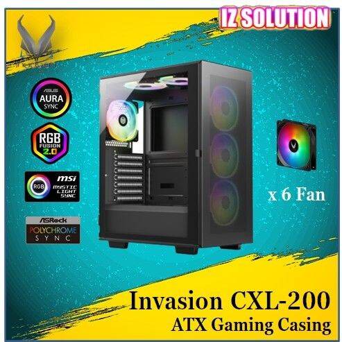 INVASION CXL-200 ATX CASING / CASE / CHASSIS BLACK WITH 6 ARGB FAN ...