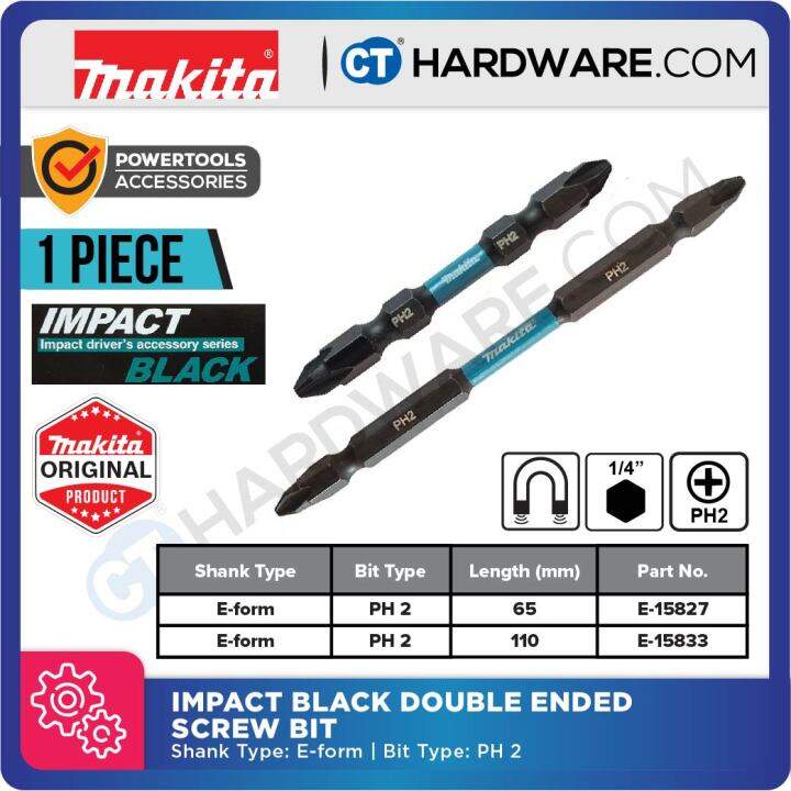 MAKITA E-15827 | E-15833 DOUBLE ENDED IMPACT BLACK SCREW BIT PH2 SIZE 65MM | 110MM - 1PC ...