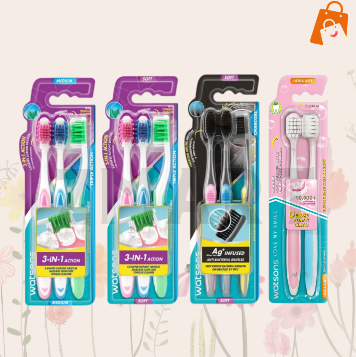 Watson WATSONS Triple Act Medium Soft Hard Charcoal Toothbrush Tooth ...