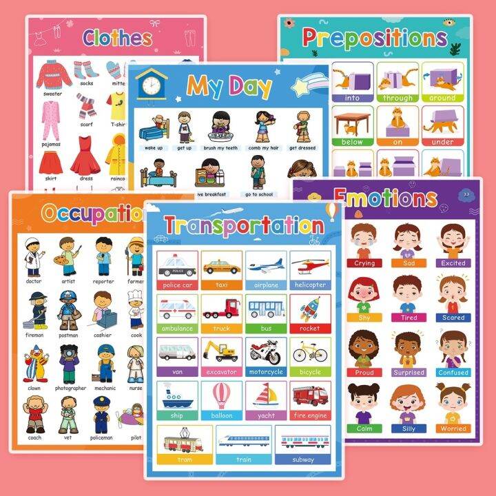 【Ready Stock】 6Pcs A4 Poster Transportation/Emotions/Prepositions ...