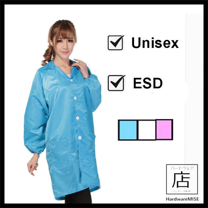 ESD Smock Cleanroom Anti Static Smock Lab Coat Blue White Pink Stripe ...