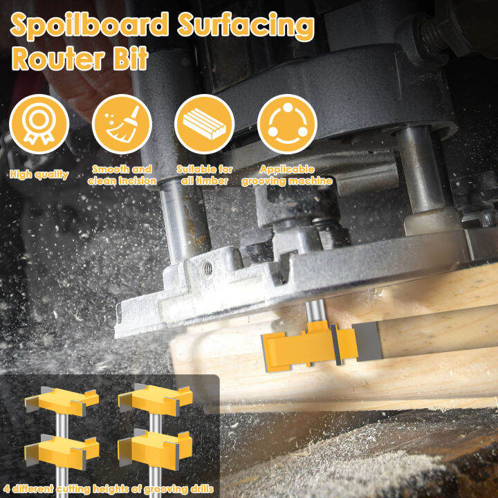 GUFUZI เราเตอร์แบบแบนราบ4ชิ้น1/4นิ้วก้าน CNC Spilboard Surfacing Router ...
