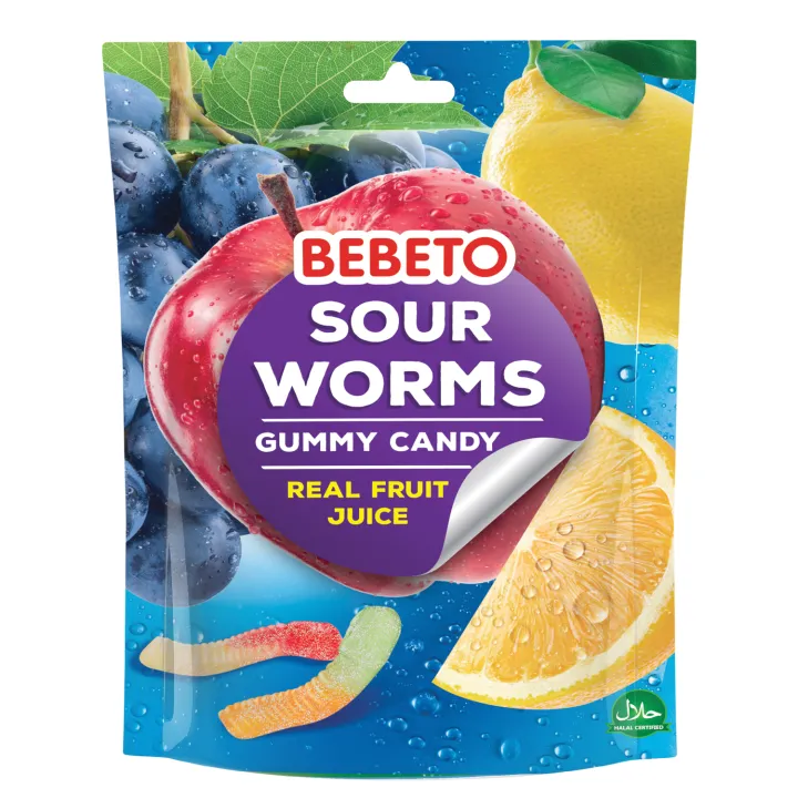 BEBETO SOUR WORMS GUMMY STAND POUCH 60G | Lazada PH