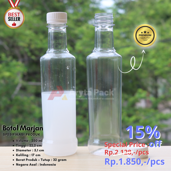 Botol plastik PET 350ml marjan madu minuman mineral jus susu kopi tutup ...