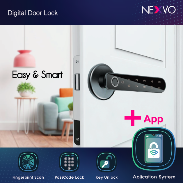 [Digital door lock] - กลอนประตูดิจิตอล อัจฉริยะ แบบก้านโยก Unlock with ...