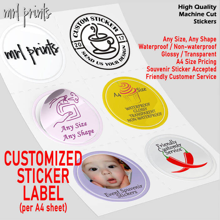 Customized Sticker Label A4 Transparent Glossy Waterproof Any Size ...